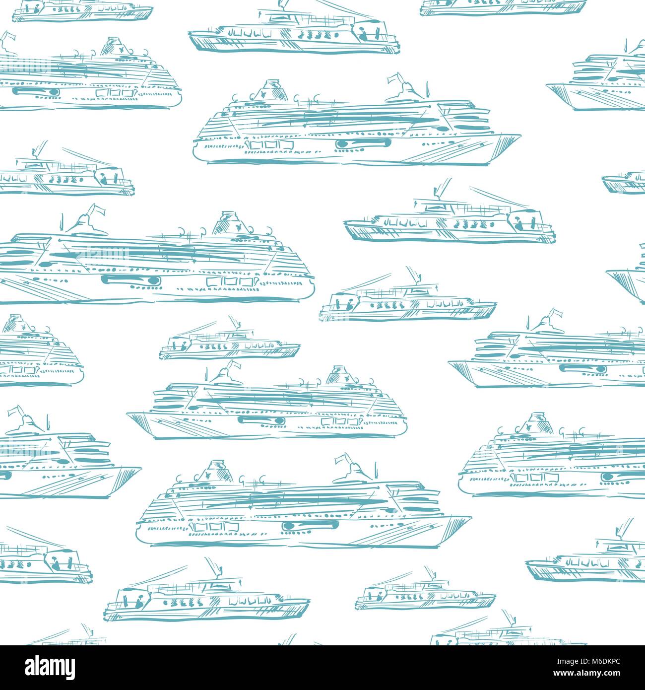 Seamless sea hand drawn pattern with ships Stock Vector Image & Art - Alamy