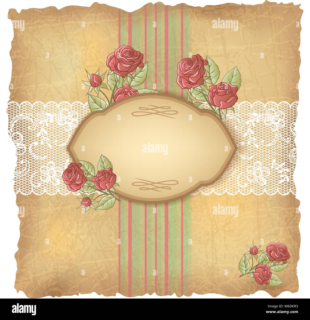 Vintage background with roses and lace. Old paper Stock Vector Image ...