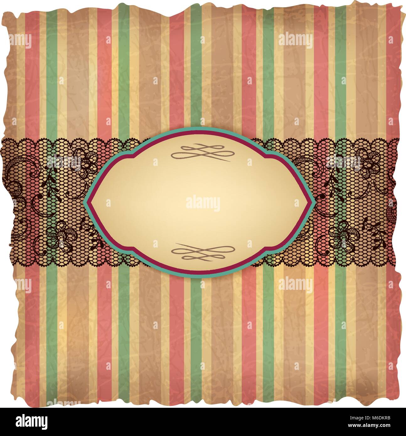 Vintage background with stripes and lace. Old paper Stock Vector Image ...