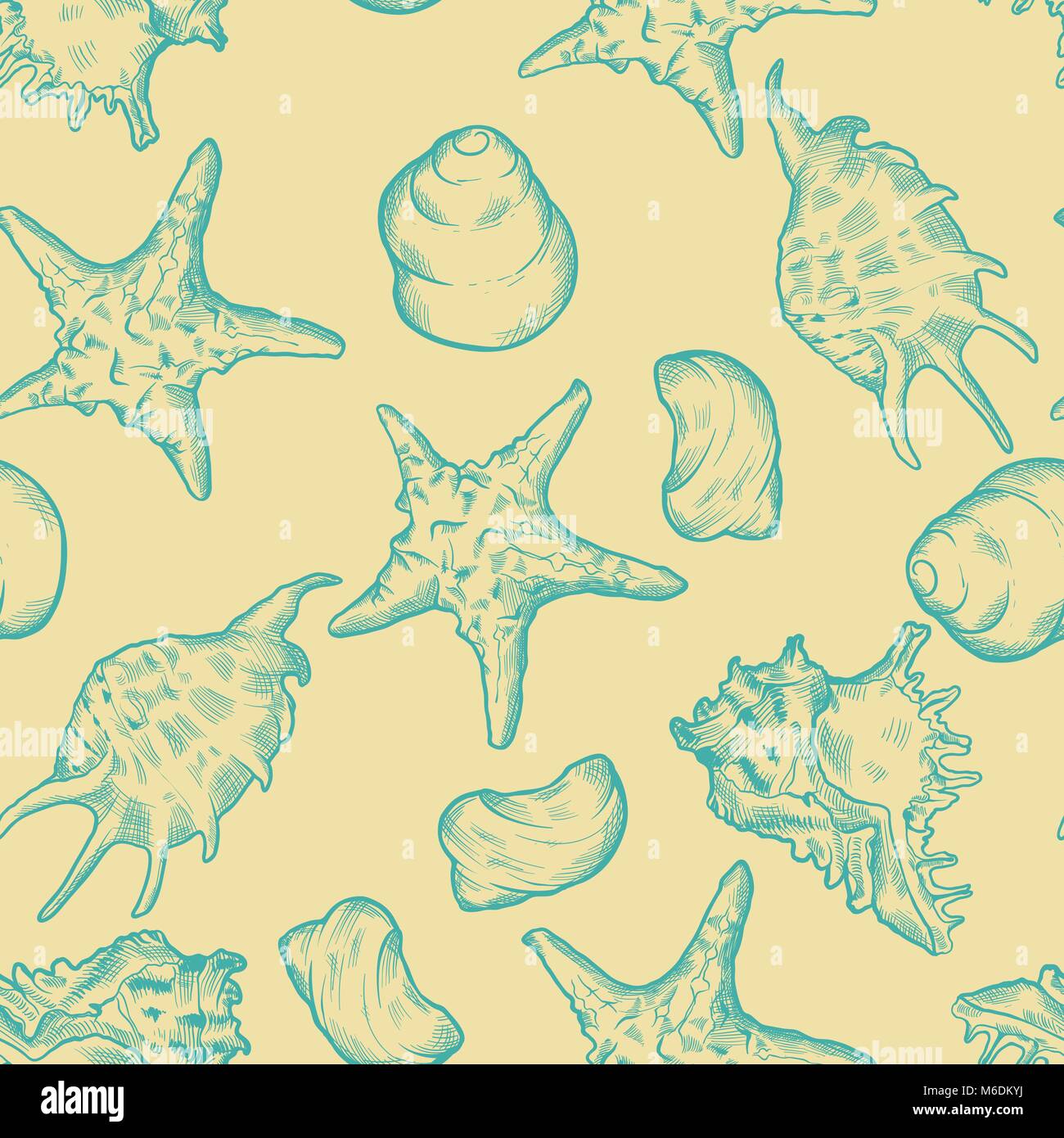 Seamless background with shells. Hand drawn illustration Stock Vector ...