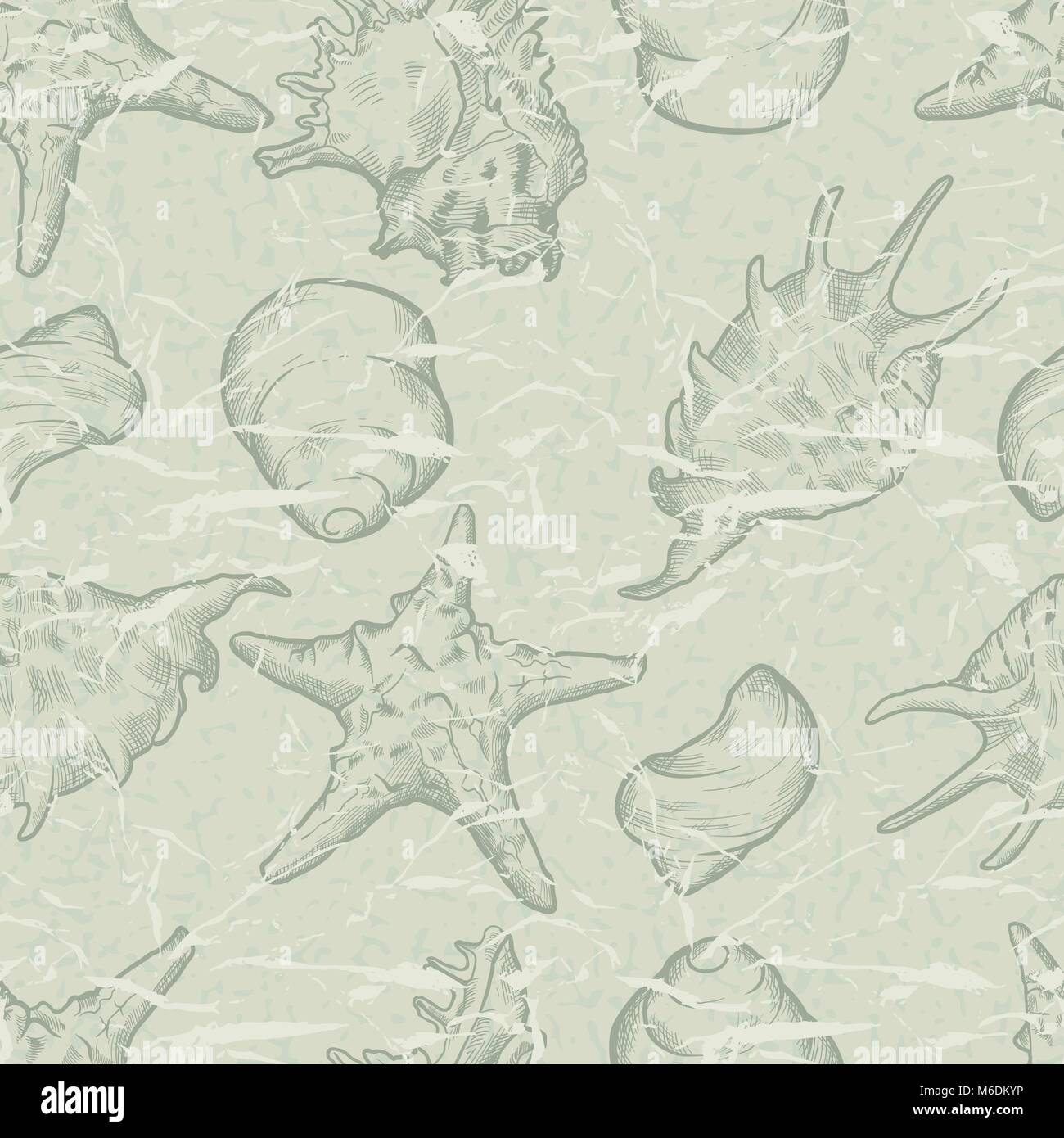 Seamless background with shells. Hand drawn illustration Stock Vector ...