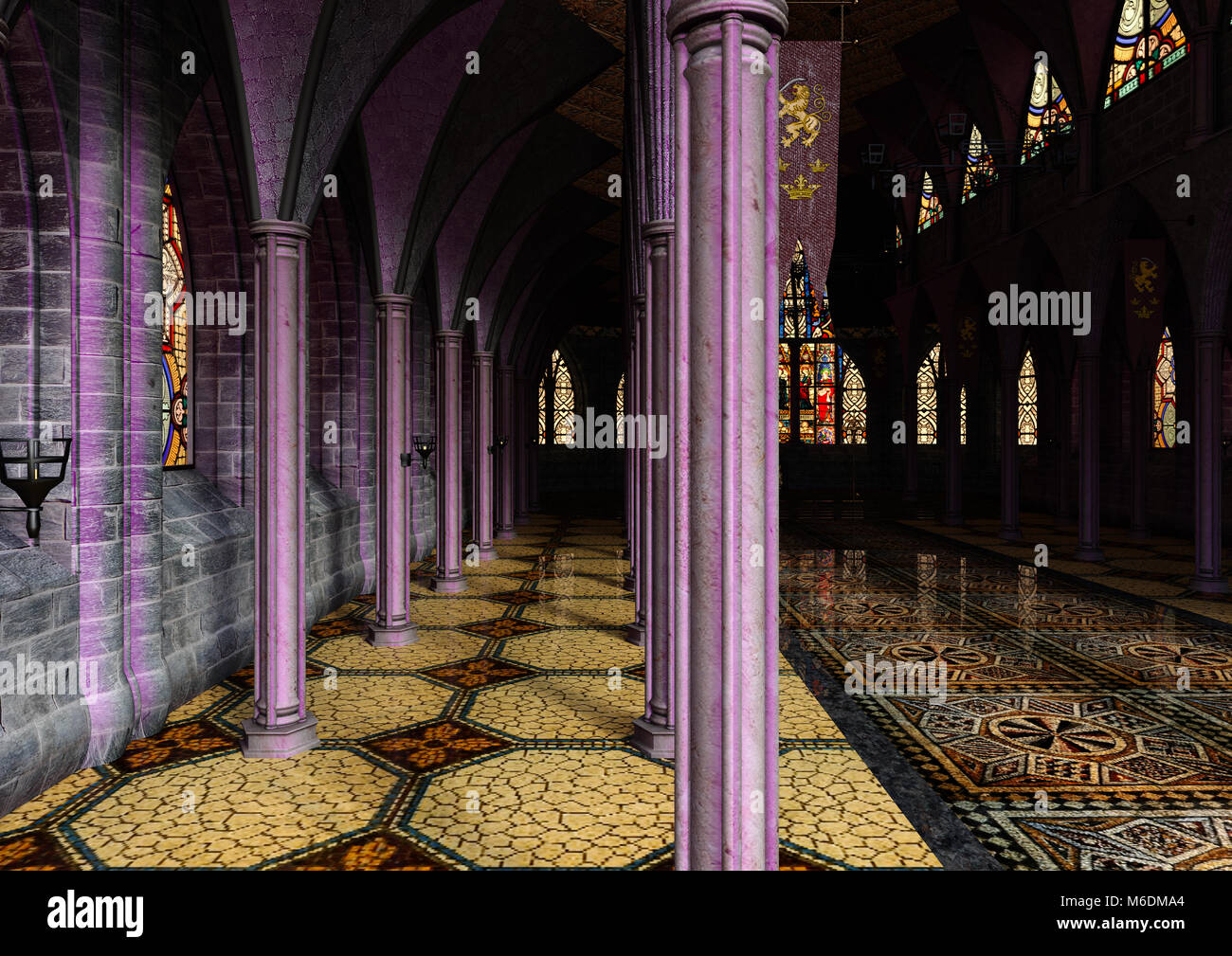 3D rendering of a medieval royal hall Stock Photo - Alamy