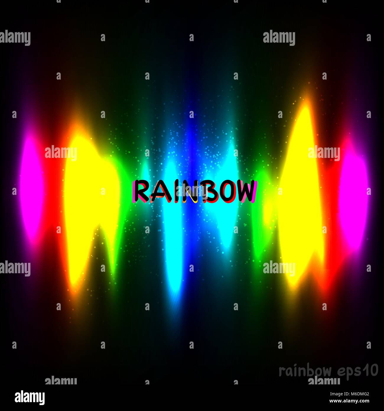 Text rainbow on radiance colors lights dark background. Natural vector ...