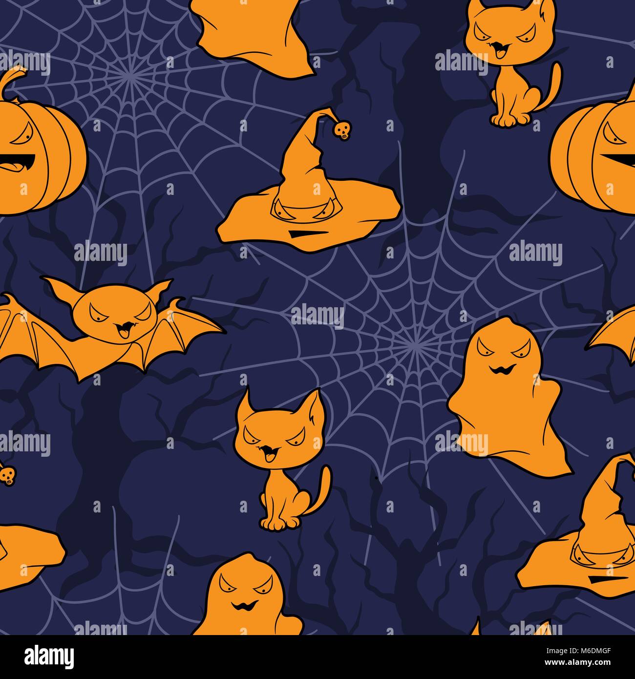 Vector background of Halloween-related objects and creatures Stock ...