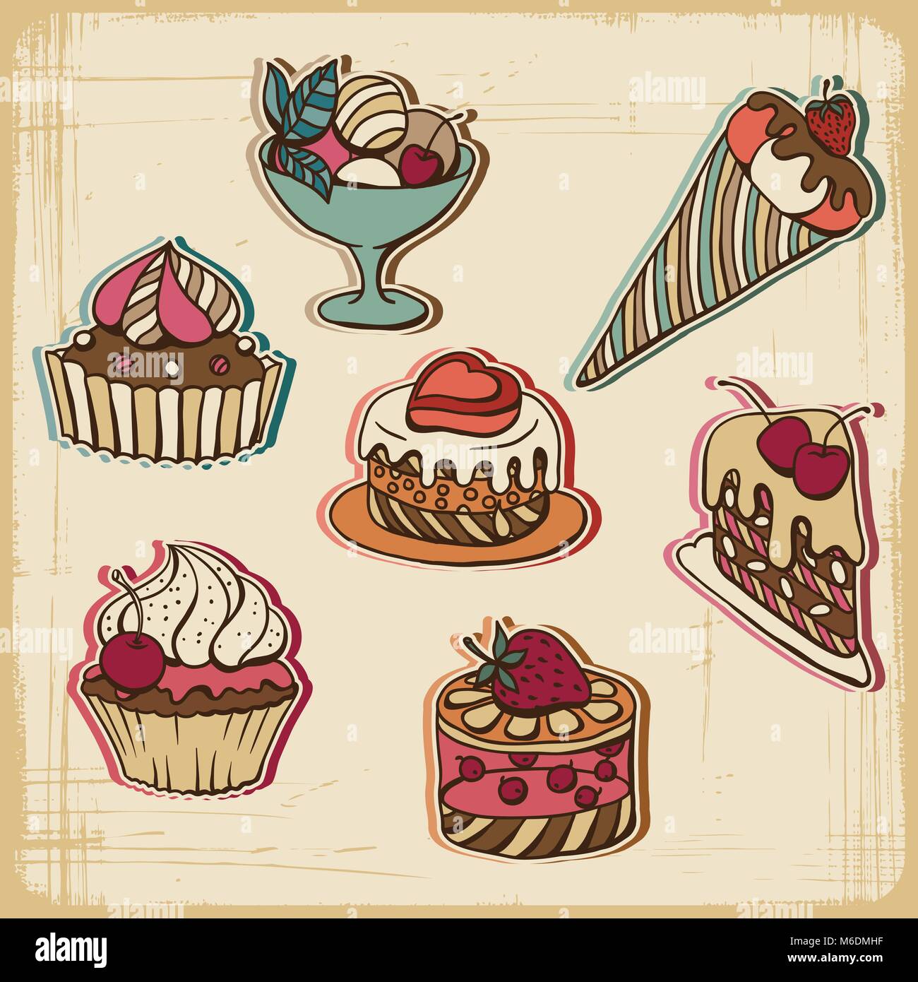 Vector illustration of cakes in retro style Stock Vector Image & Art ...