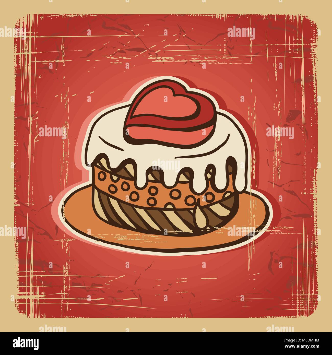 Vector illustration of cake in retro style. Vintage card Stock Vector ...