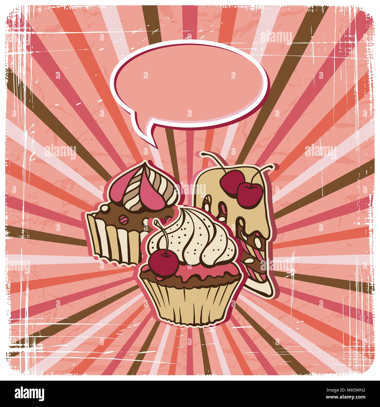 Vector background with of cake in retro style. Vintage card Stock ...