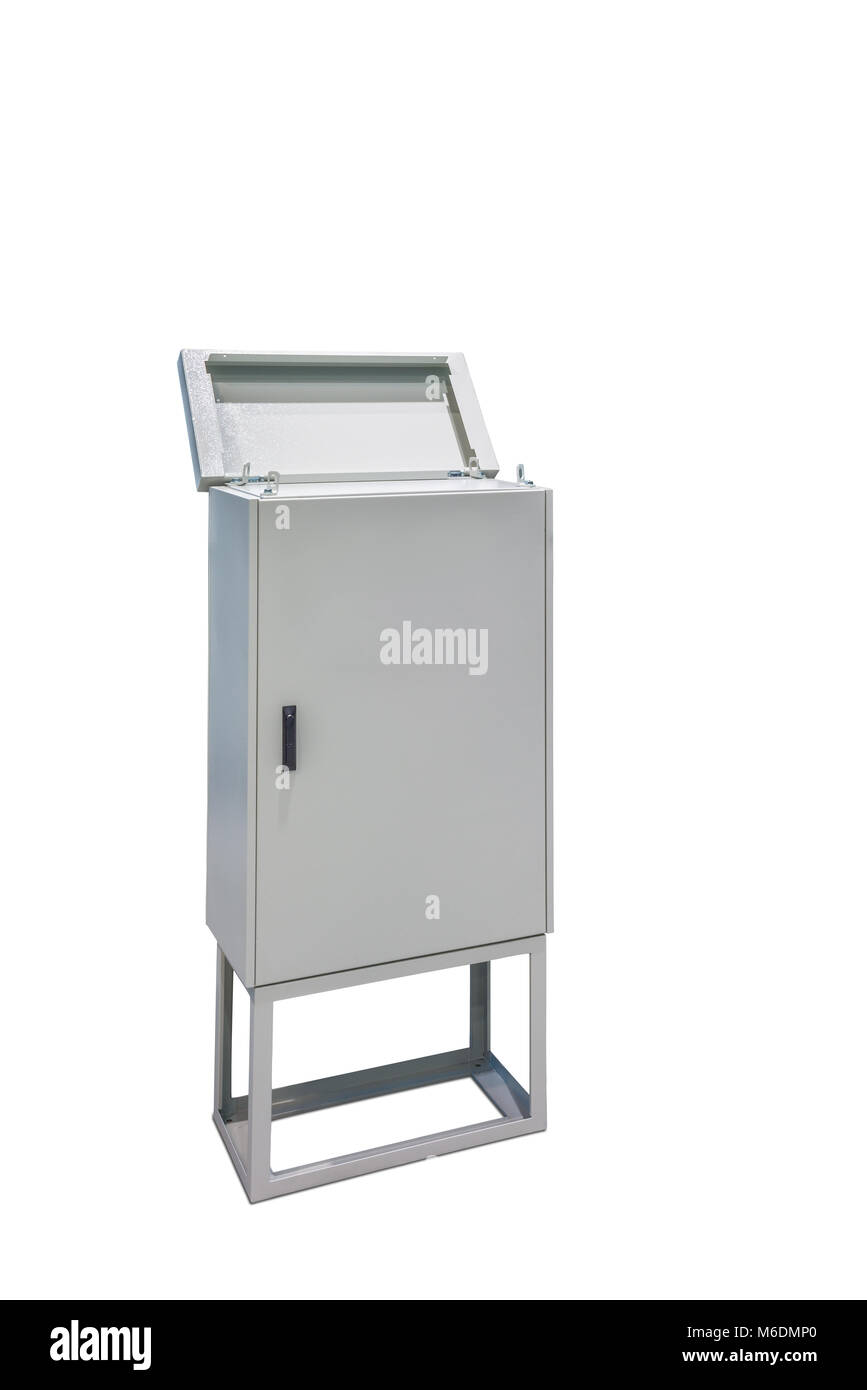 model of metal electric control box isolated on white background Stock ...