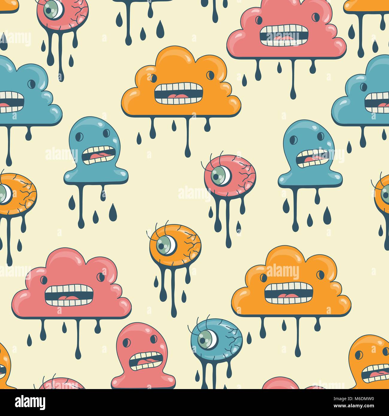 Monsters modern seamless pattern in retro style Stock Vector Image ...