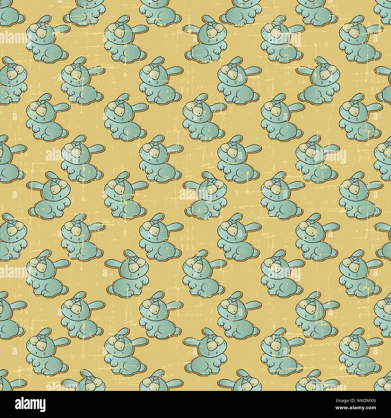 Vintage Vector Seamless Pattern With Cartoon Rabbits Stock Vector Image