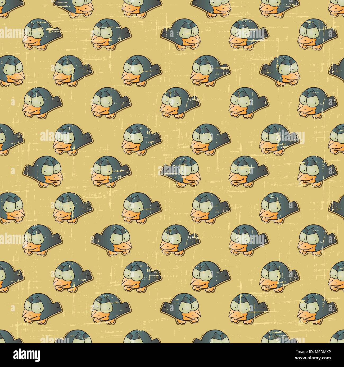 Vintage vector seamless pattern with cartoon birds Stock Vector Image ...
