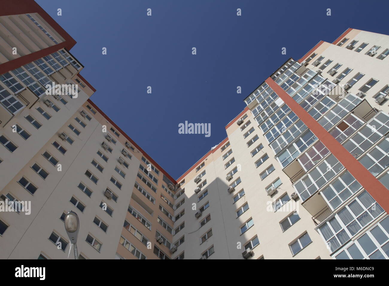 modern building apartments - flats - balcony - windows - blue sky Stock ...