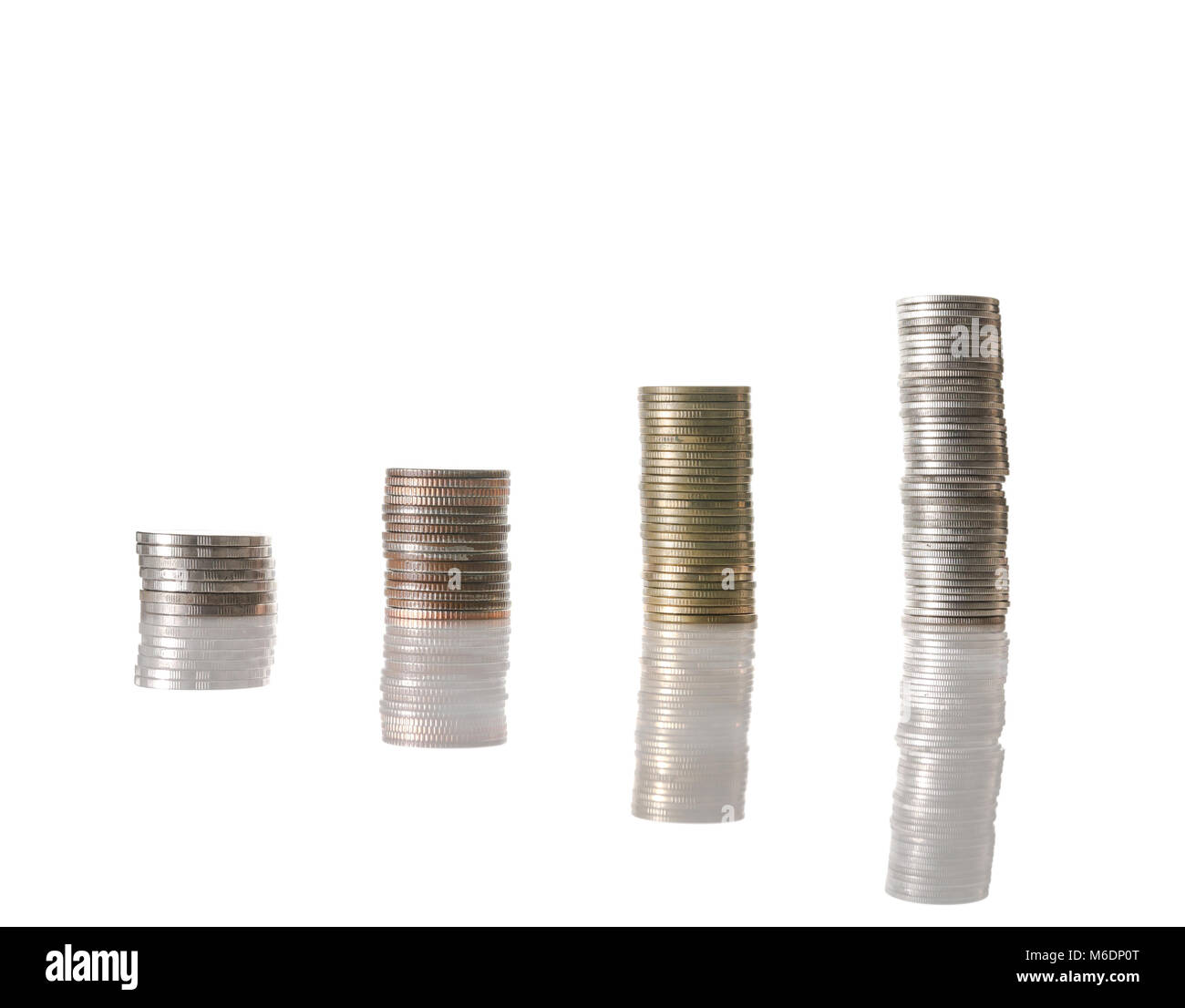 stacks of mix coins on white background Stock Photo - Alamy