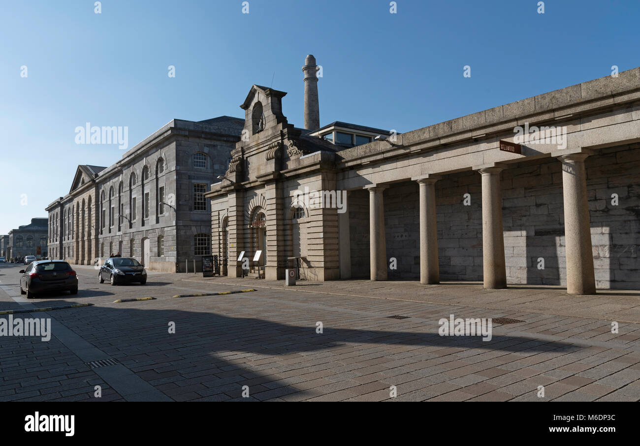 Plymouth Devon England UK Historic buildings line a paved road at Royal ...