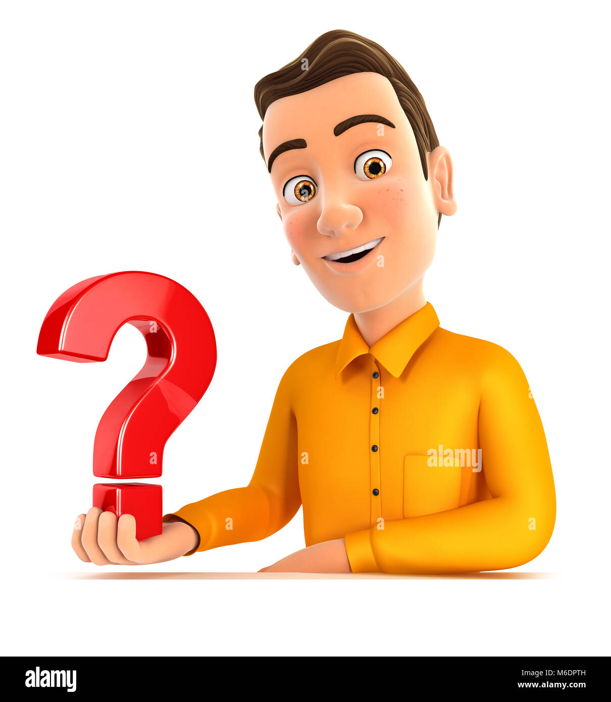 3d man presenting question mark, illustration with isolated white ...