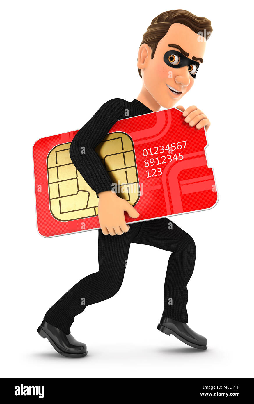 3d thief stealing a big sim card, illustration with isolated white ...