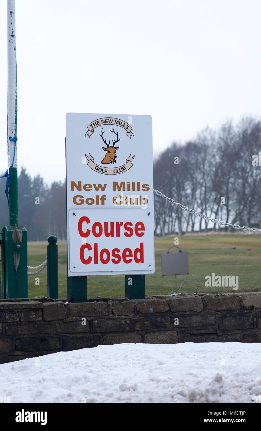 A notice at New Mills Golf Club indicates that the course is closed due ...