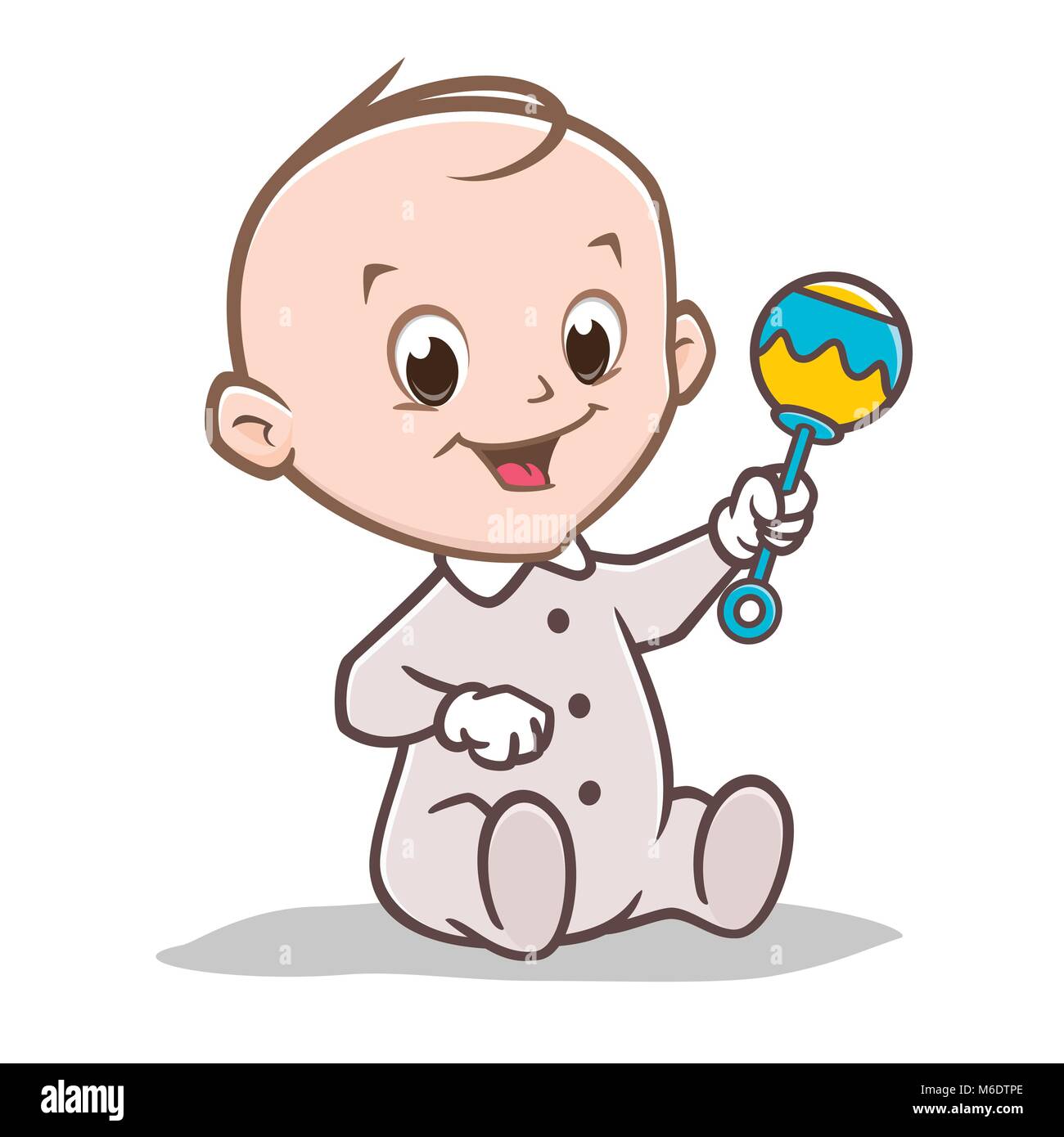 Vector illustration of a cute baby holding rattler toy Stock Vector ...
