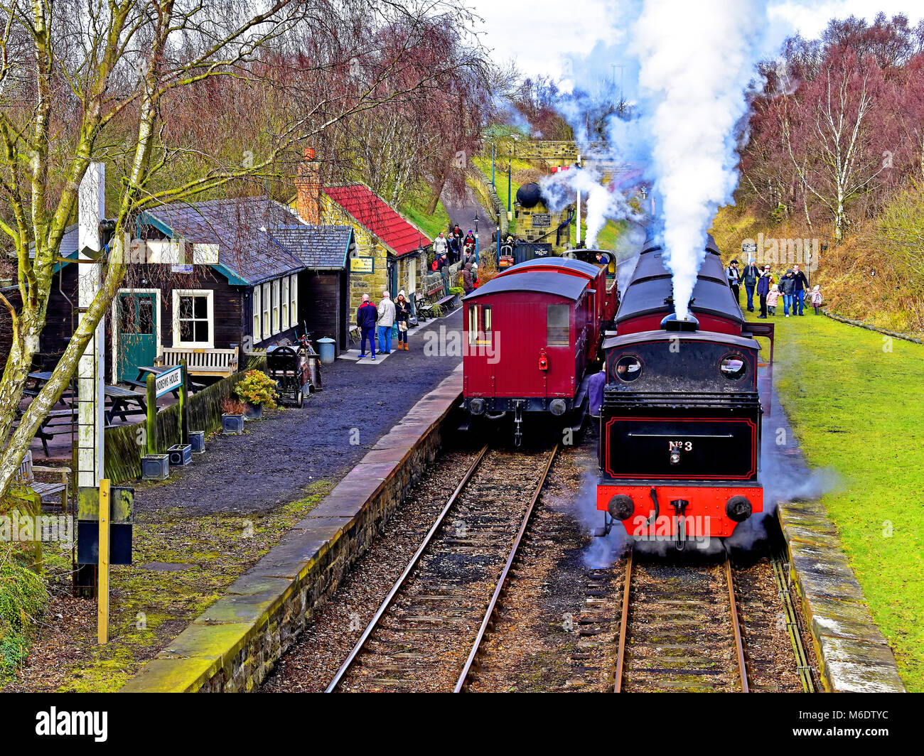 Tanfield Railway Andrews House station two steam engines passenger and ...