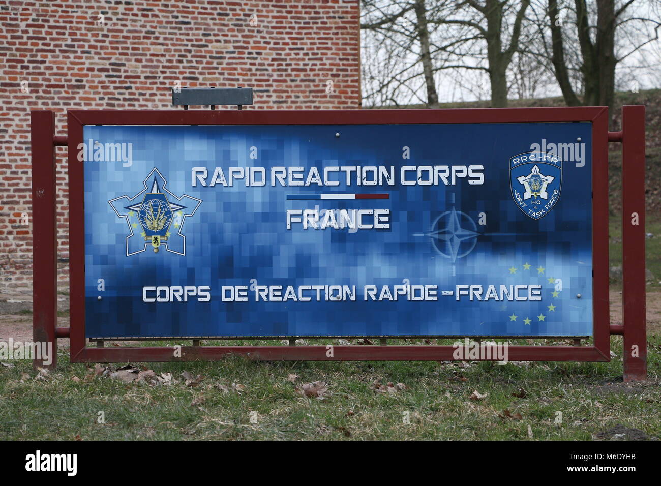 Sign at the headquarter of the Rapid reaction corps, Lille, France ...