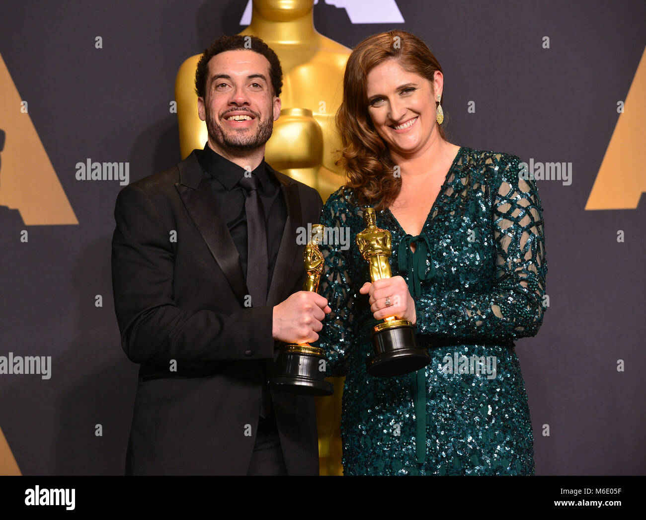 Ezra Edelman, Caroline Waterlow 89th Academy Awards ( Oscars ), press room at the Dolby Theatre ...