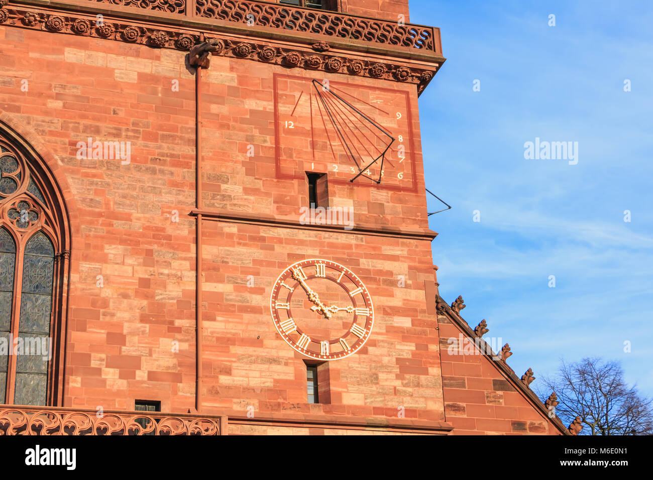 architectural detail of the protestant cathedral of Basel in ...