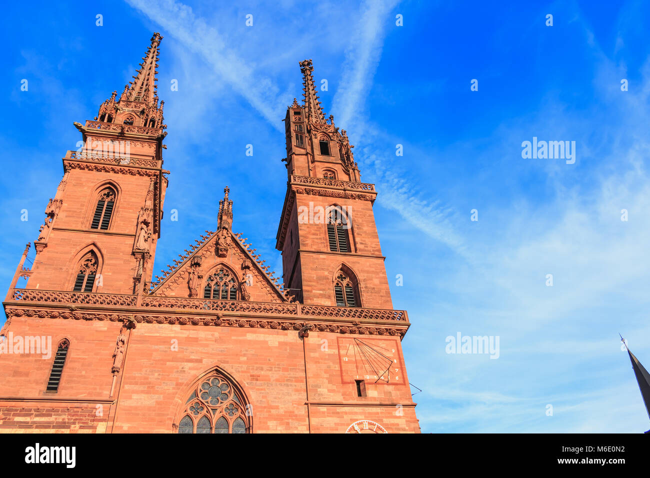 architectural detail of the protestant cathedral of Basel in ...