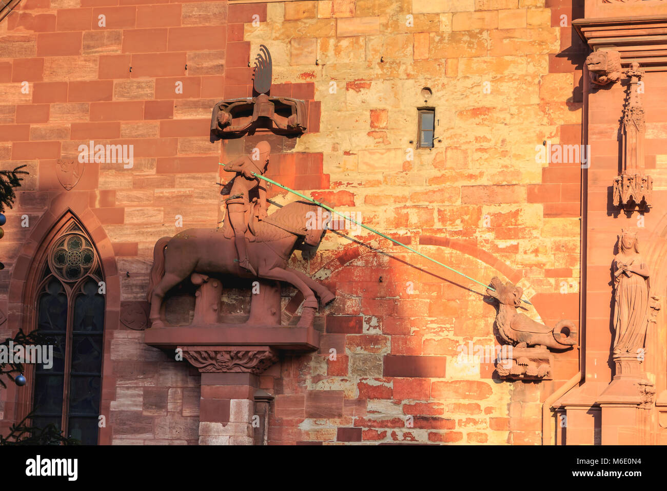 architectural detail of the protestant cathedral of Basel in ...