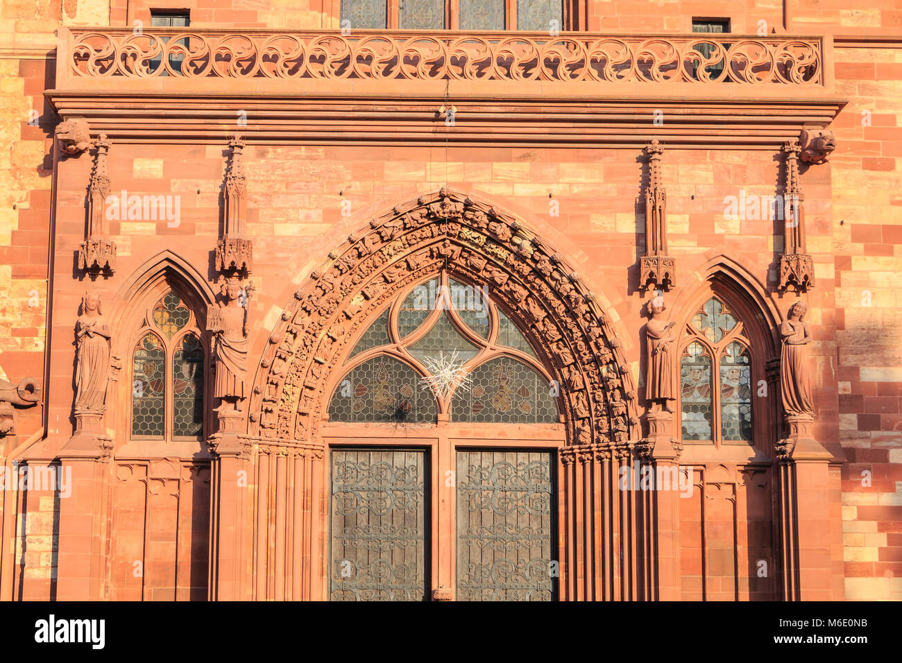 architectural detail of the protestant cathedral of Basel in ...