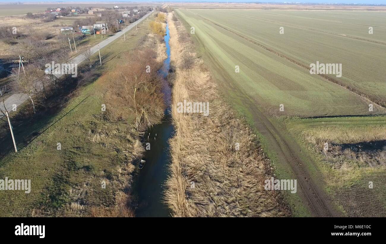 The channel of the lower level of the irrigation system of fields ...