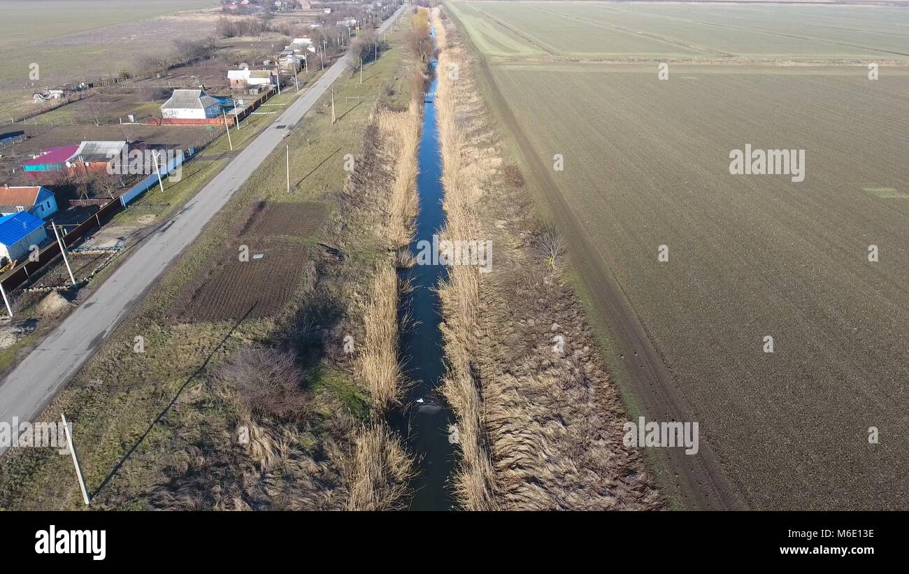 The channel of the lower level of the irrigation system of fields ...