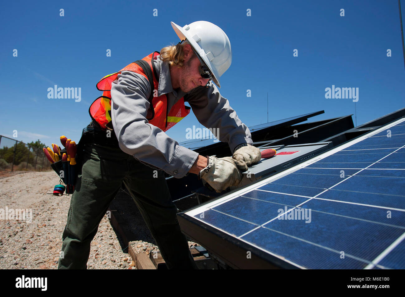 At work on the solar array Stock Photo - Alamy