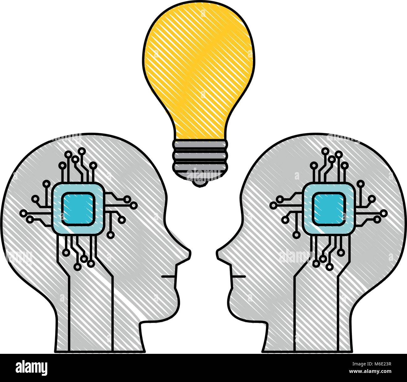 human profiles with electrical circuit and bulb Stock Vector Image ...