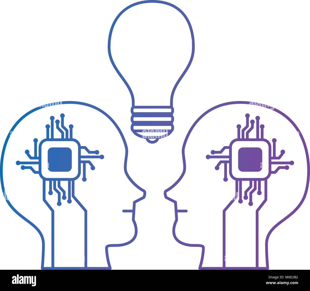 human profiles with electrical circuit and bulb Stock Vector Image ...