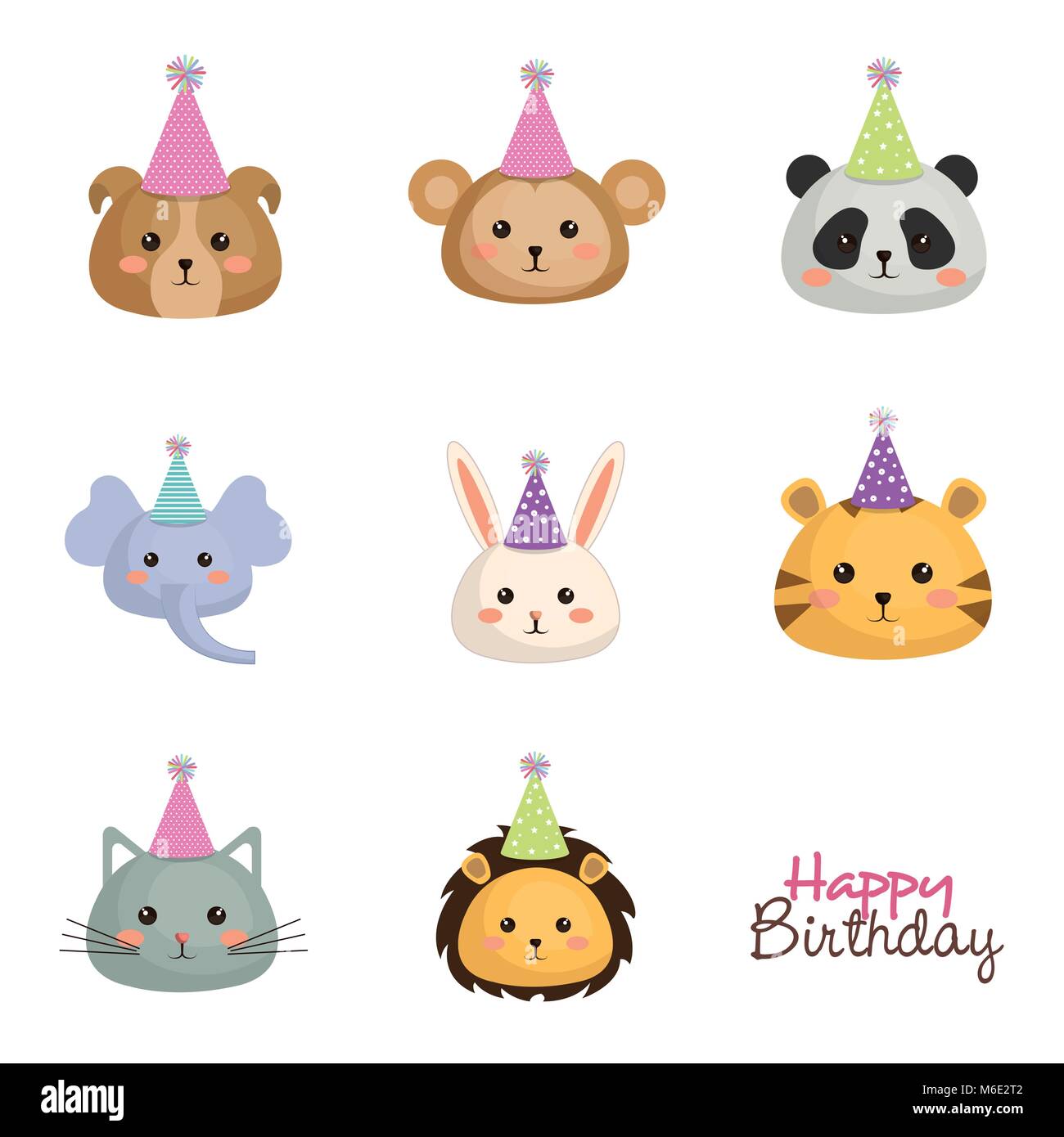 happy birthday card with set cute animals Stock Vector Image & Art - Alamy