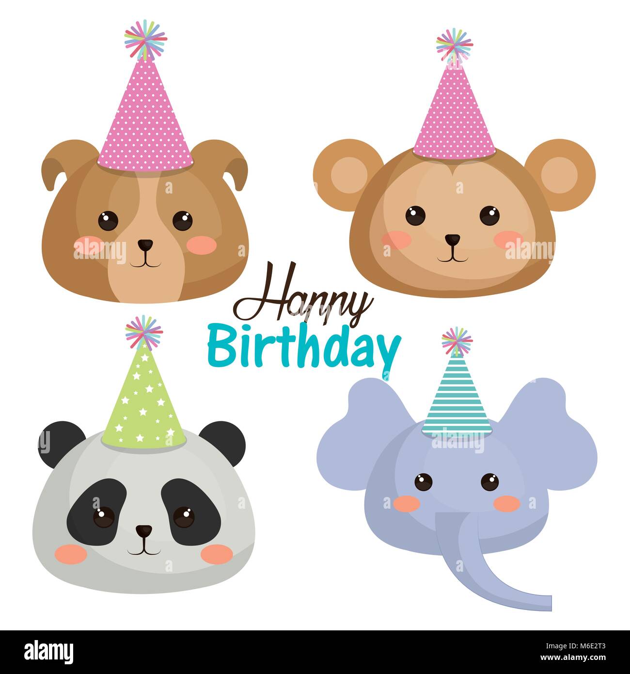 happy birthday card with set cute animals Stock Vector Image & Art - Alamy