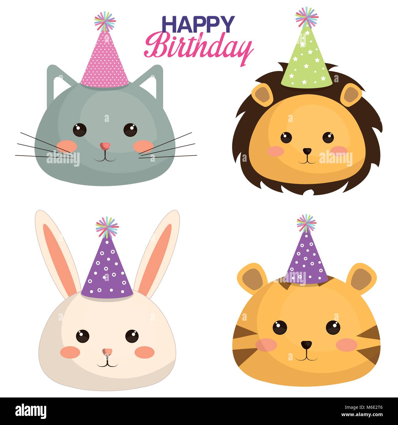 happy birthday card with set cute animals Stock Vector Image & Art - Alamy
