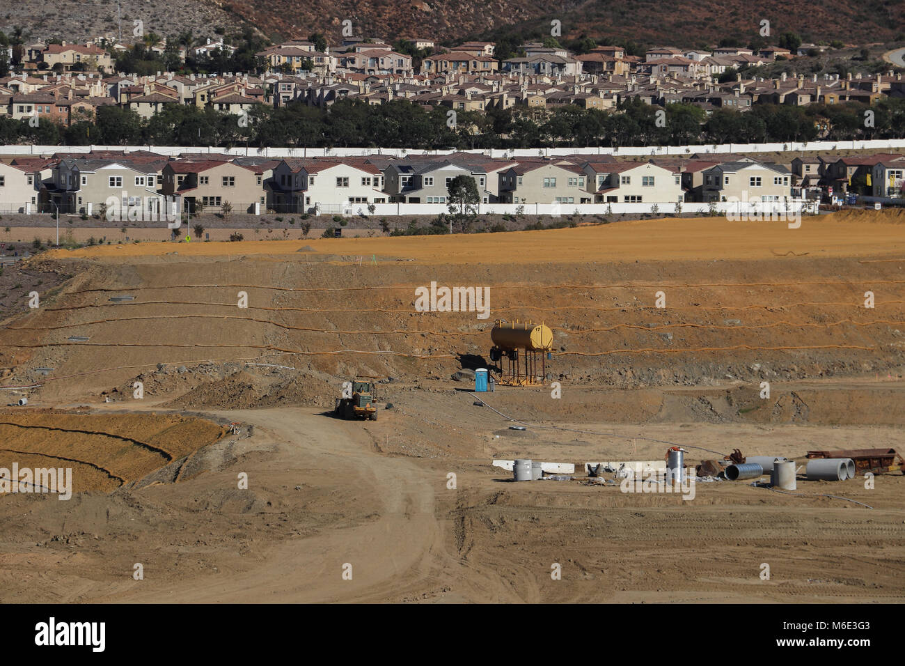 New housing development in beginning stages, land cleared, leveled and ...
