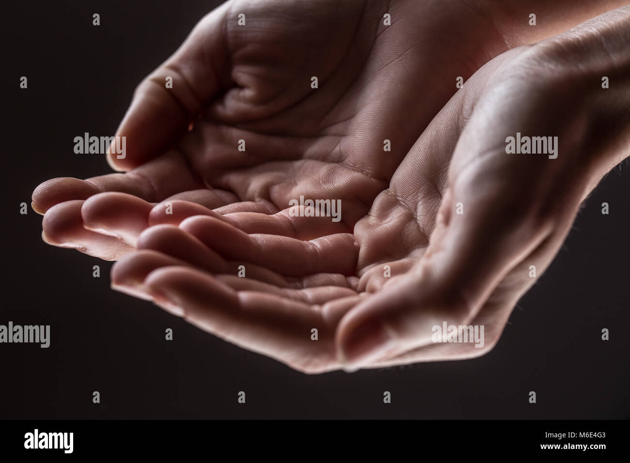 Woman Hands. Empty female hands together asking for help Stock Photo ...