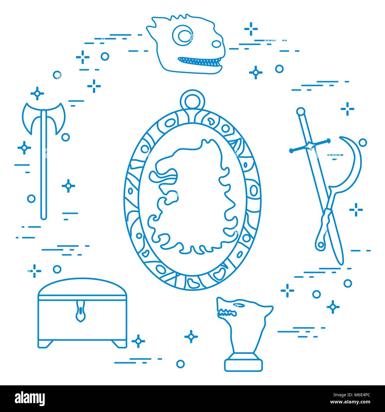 Symbols of the popular fantasy television series. Art and cinema theme ...