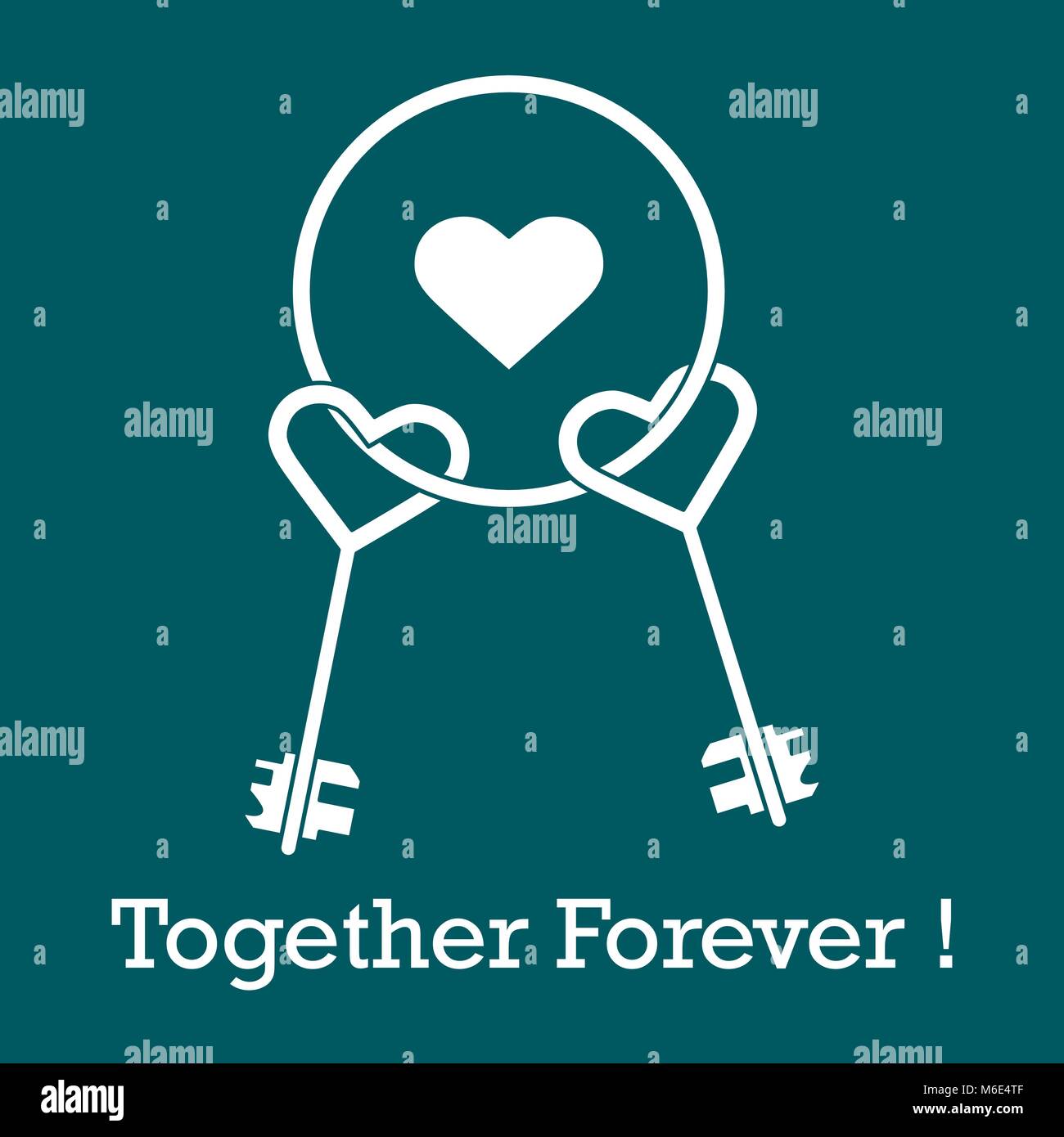 Keys in heart shape and the words together forever. Design for banner ...