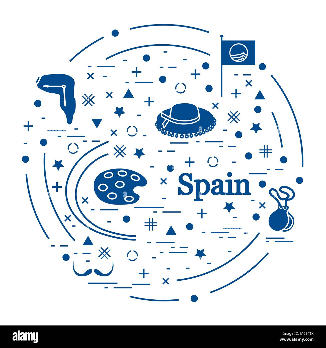 Vector illustration with various symbols of Spain arranged in a circle ...
