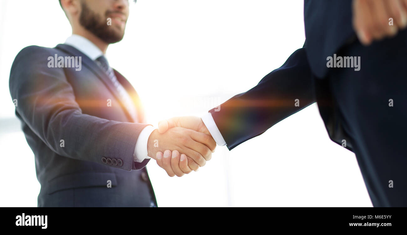 Businessmen making handshake - business etiquette, congratulatio Stock ...