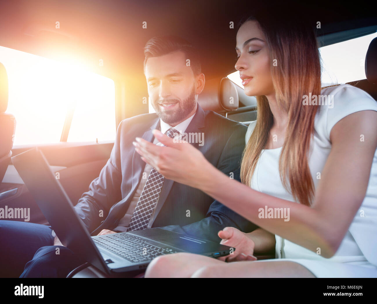 Business People Meeting Working Car Inside Stock Photo - Alamy