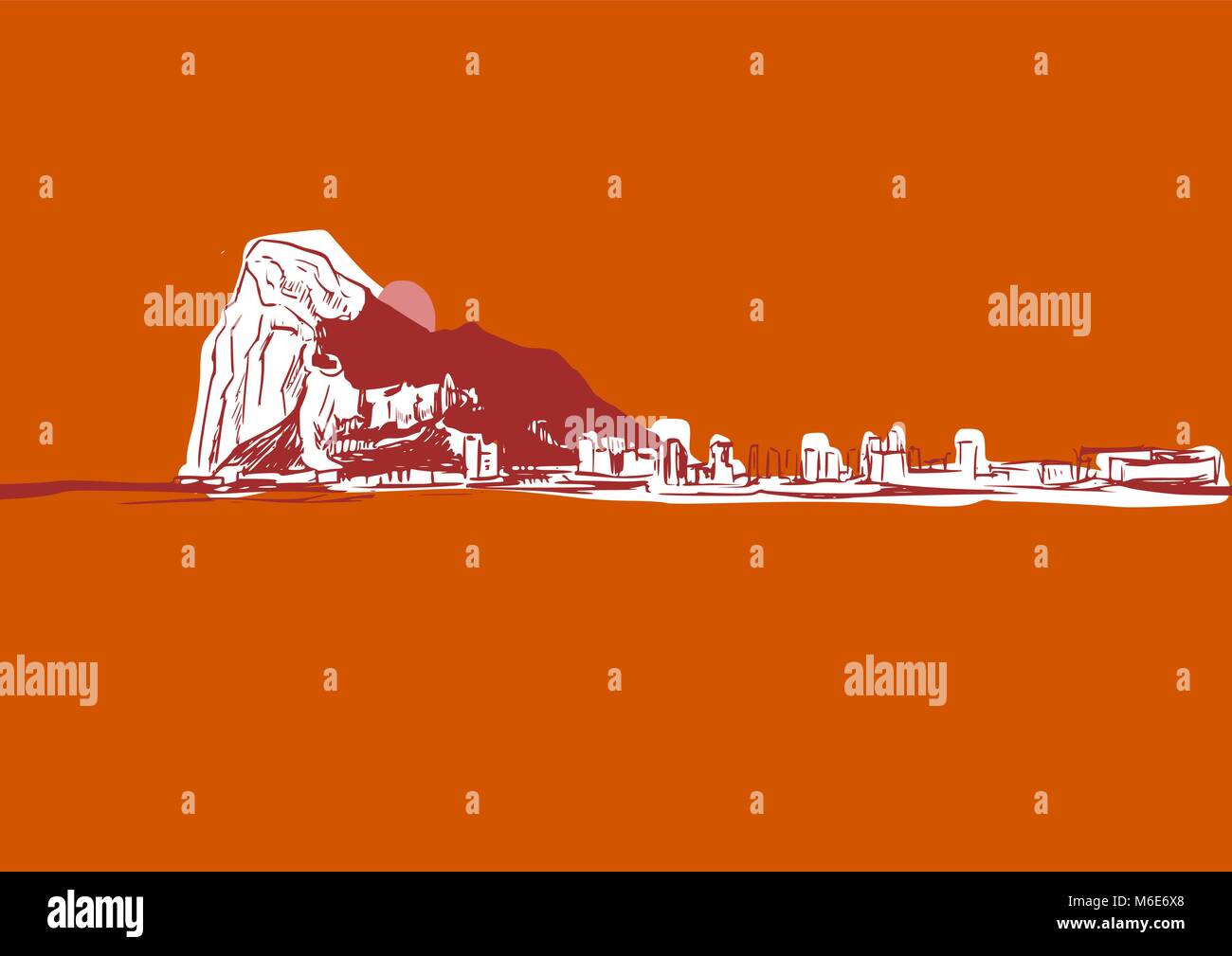 The Rock of Gibraltar graphic with a plain orangy brown background, a ...