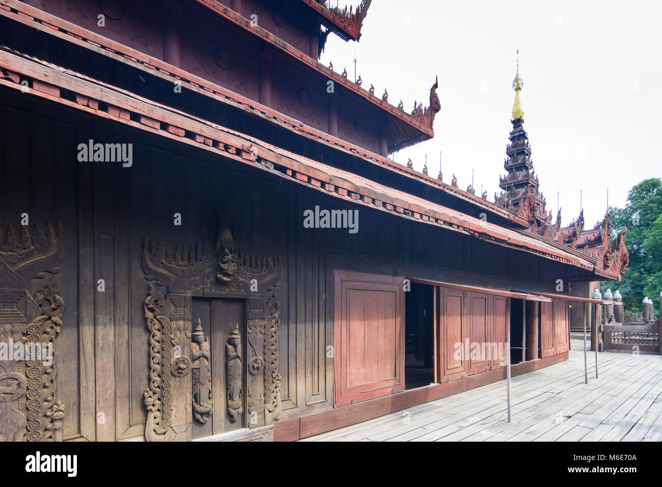 Mandalay: Shwe In Bin Kyaung teak monastery, engravings, , Mandalay ...