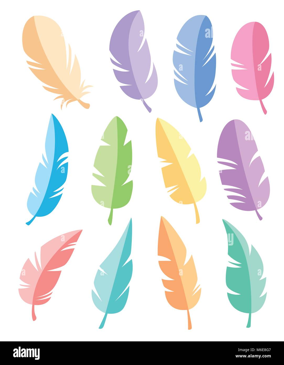 Feathers of different shapes vector set. Icons feathers in a flat style ...