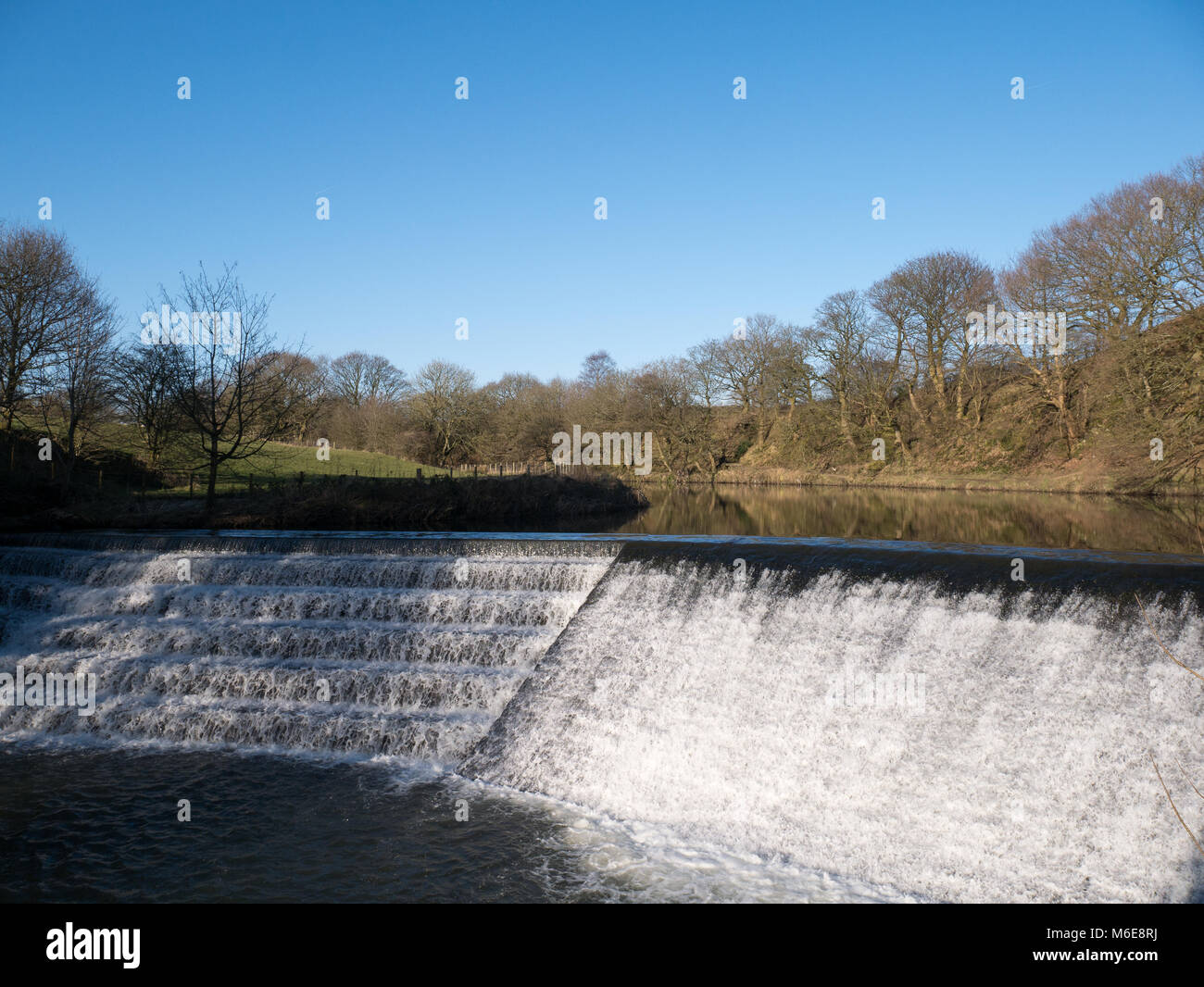 Weir on River Irwell at Burrs Country Park, Bury, Lancashire Stock ...