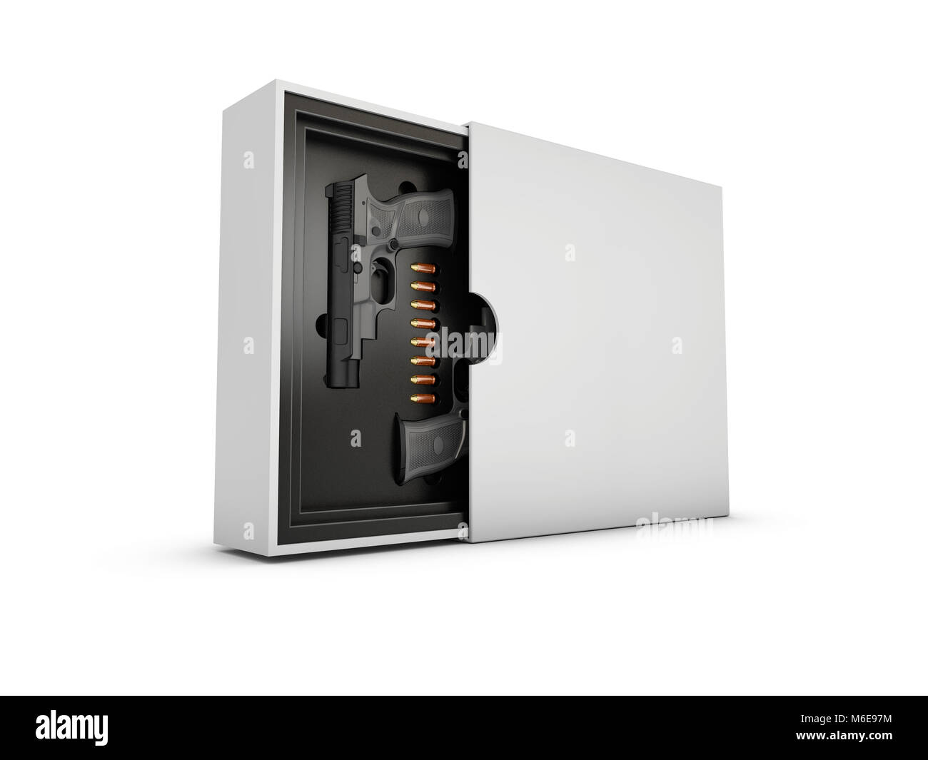 3d Illustration of Black Guns in a box, Gunbox concept isolated white ...