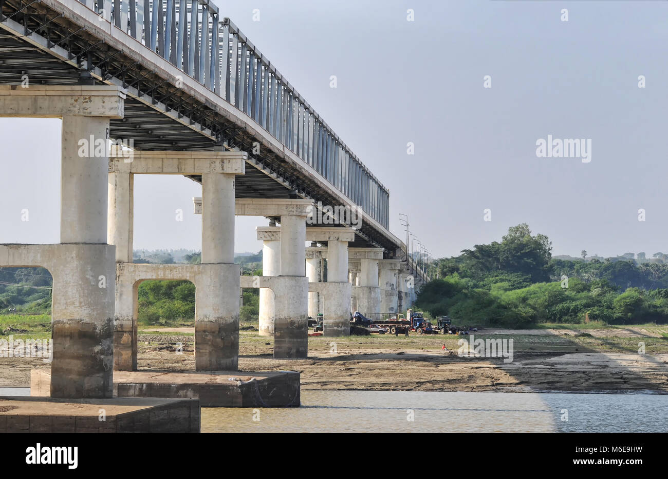 A view of a large modern bridge over the Irrawaddy River in Myanmar Burma Stock Photo - Alamy